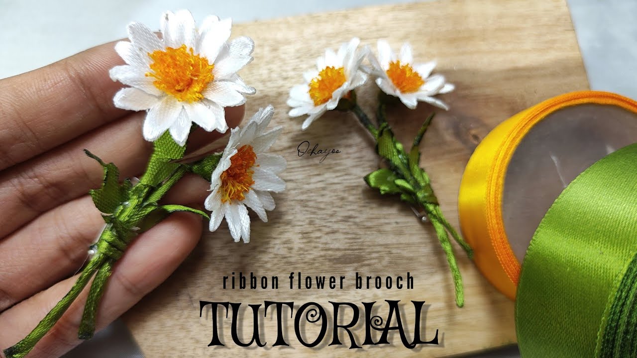 DIY daisy brooch/how to make satin ribbon flower easy - YouTube