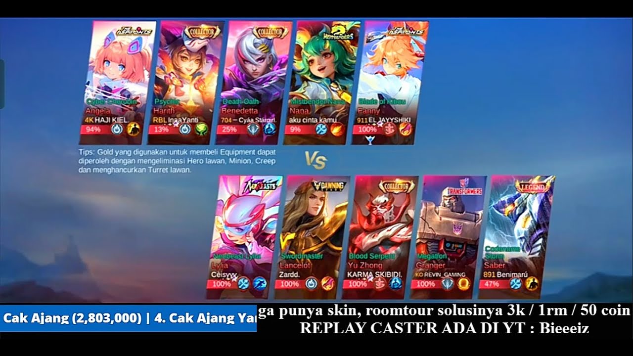 REPLAY CASTER MOBILE LEGENDS ROOM TOURNAMENT - YouTube