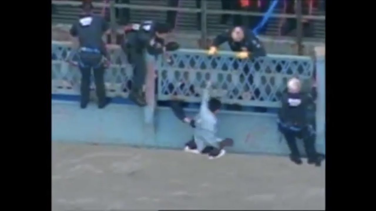 Police Save Man After Plunging Off Bridge - YouTube