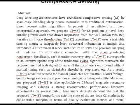 Learned Two Step Iterative Shrinkage Thresholding Algorithm for Deep Compressive Sensing - YouTube
