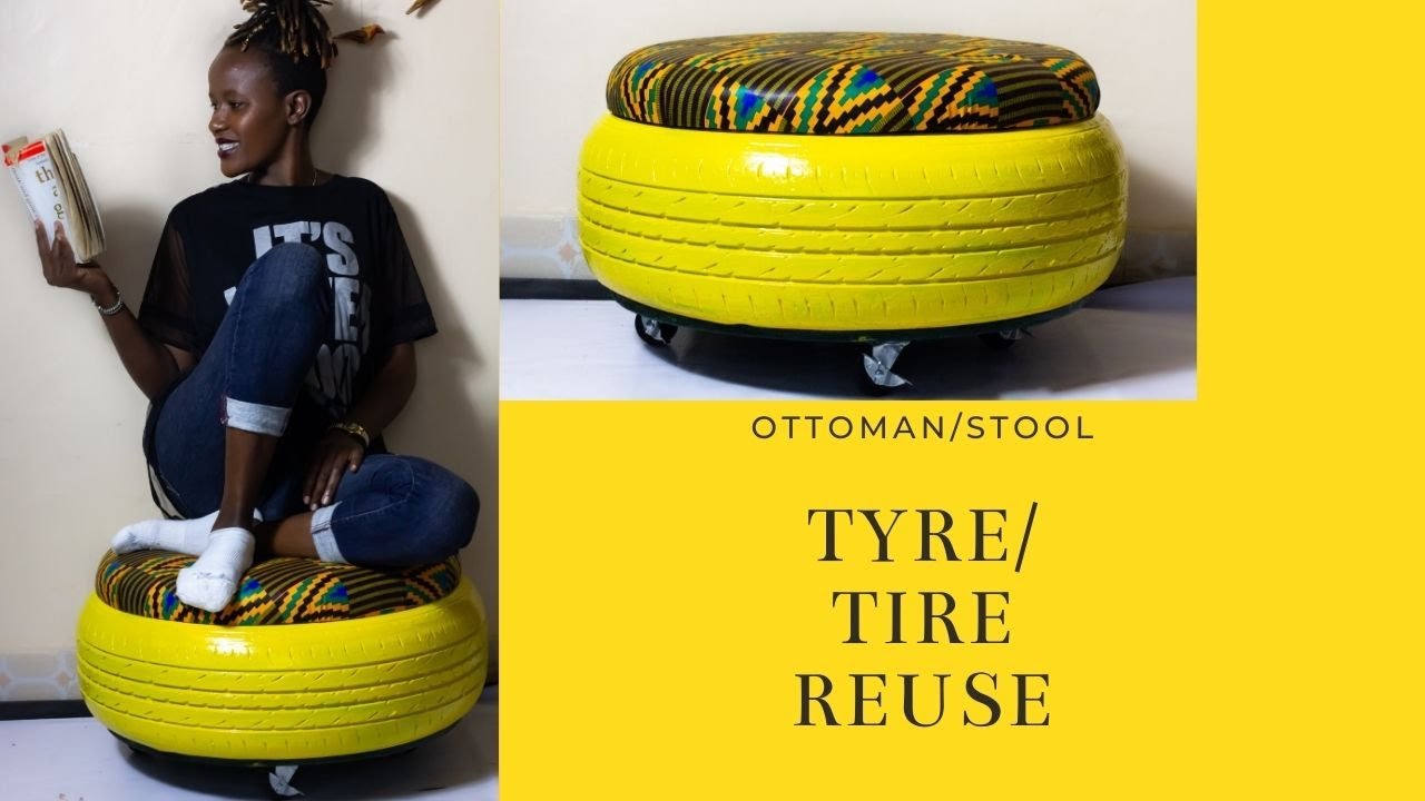 DIY// REUSING // TYRE/TIRE INTO AN OTTOMAN/STOOL WITH A STORAGE. - YouTube