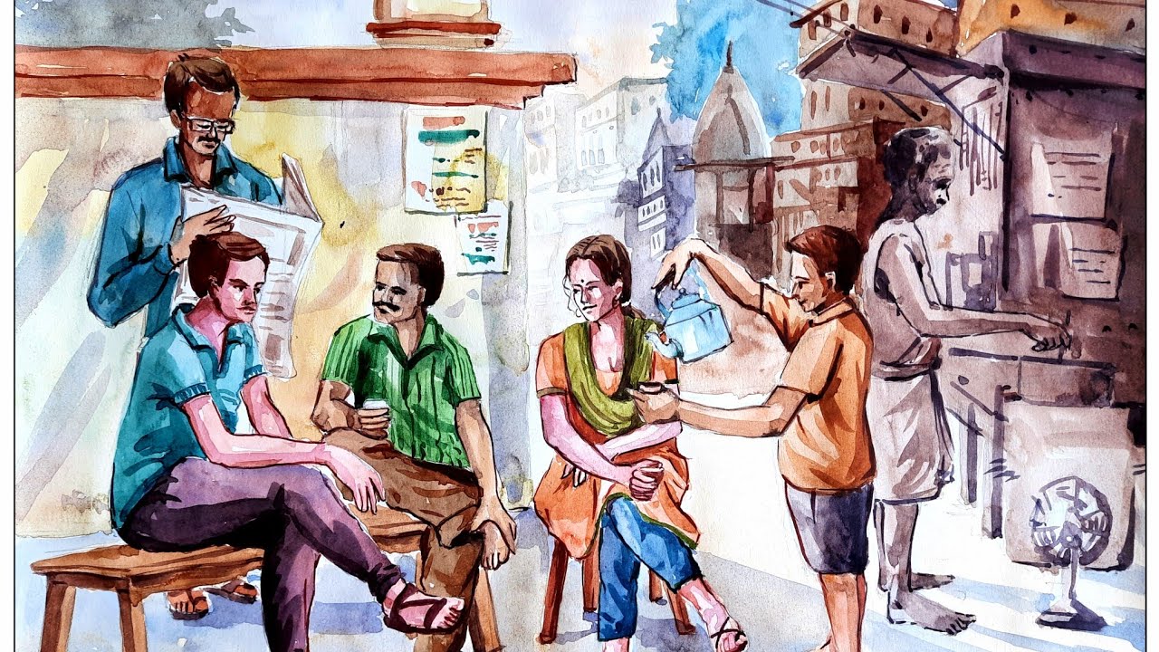 Tea stall Composition/Watercolor/BFA/MFA/Rohit Gupta/Fine Arts classes ...