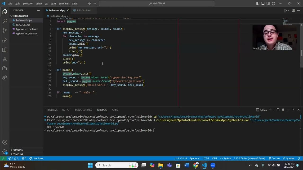 Helloworld Python Demonstration Youtube