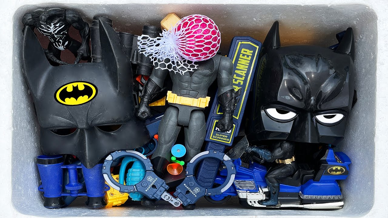 Box full of BATMAN action series guns, equipment, figure, masks -Dark ...