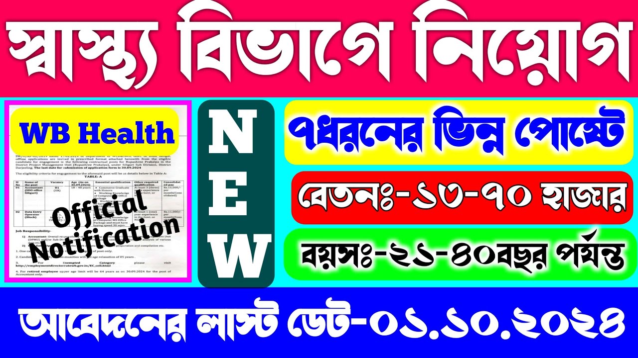 স্বাস্থ্য বিভাগে নিয়োগ ২০২৪/WB Health Recruitment 2024/WB Health Job ...