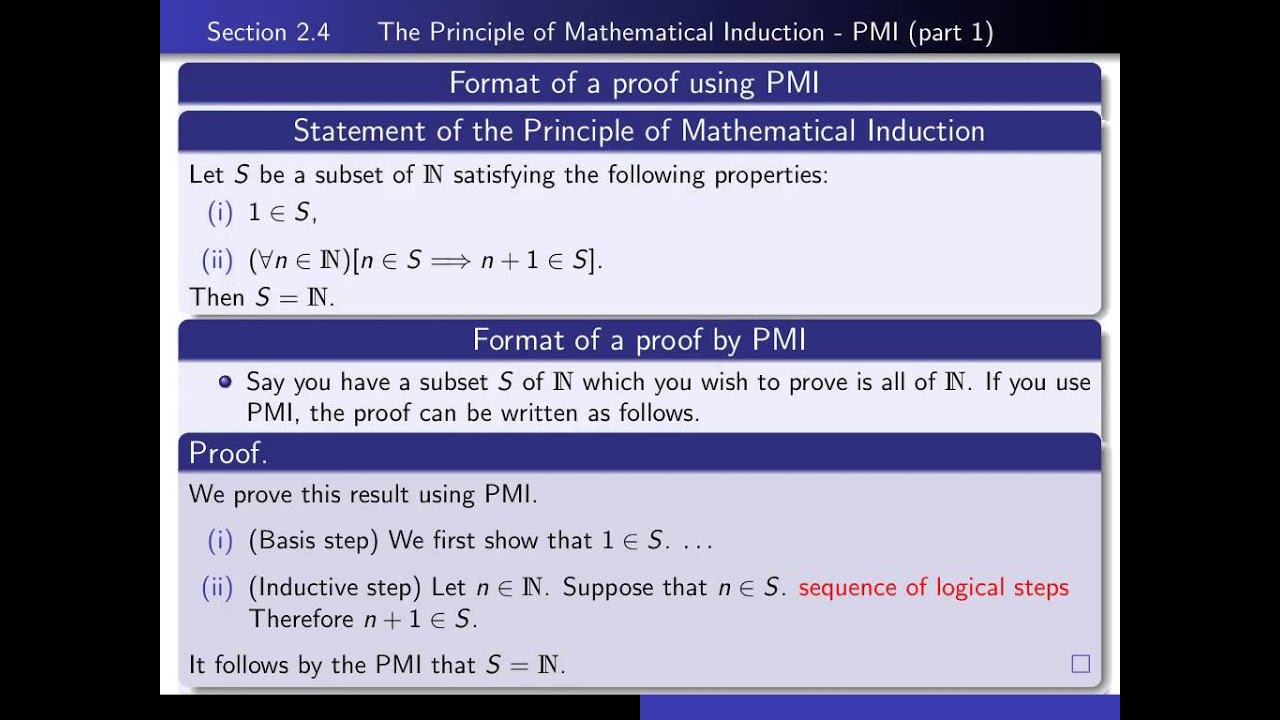 Section 2.4, part 1 Format of proof using PMI - YouTube