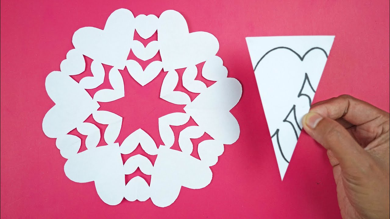 Valentine's Day Special Love Shape Paper Snowflake | How to Make Paper ...
