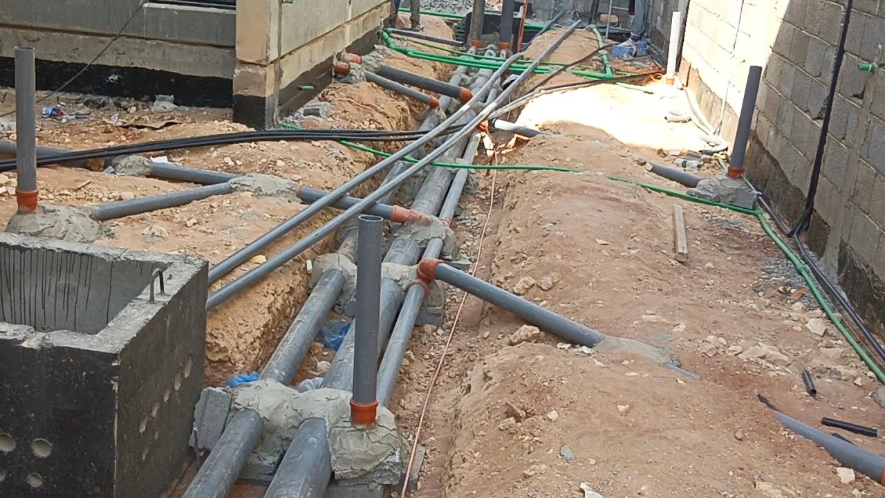 External Yard PVC Drain Pipe Process | Underground PVC Sewer Line ...
