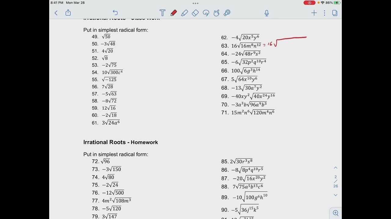 algii radical functions cw hw 63 - YouTube