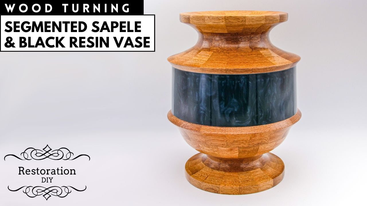 Woodturning | Sapele Segmented Vase with Black Resin | Restoration DIY - YouTube