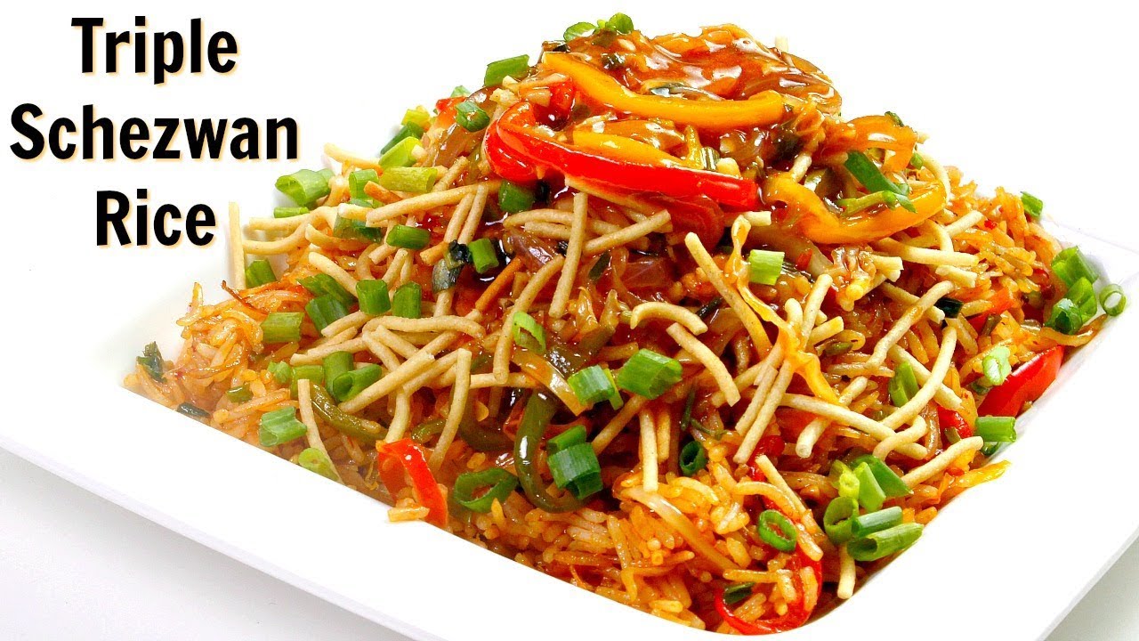 Triple Schezwan Rice | शेज़वान फ्राइड राइस | KabitasKitchen QR#53 ...