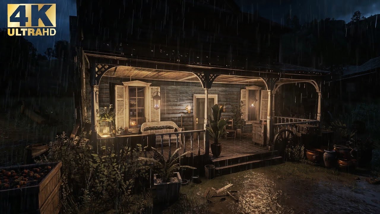Cozy Farmhouse in the Woods Rain Ambience 🌧️ Thunder & Storm ASMR for ...