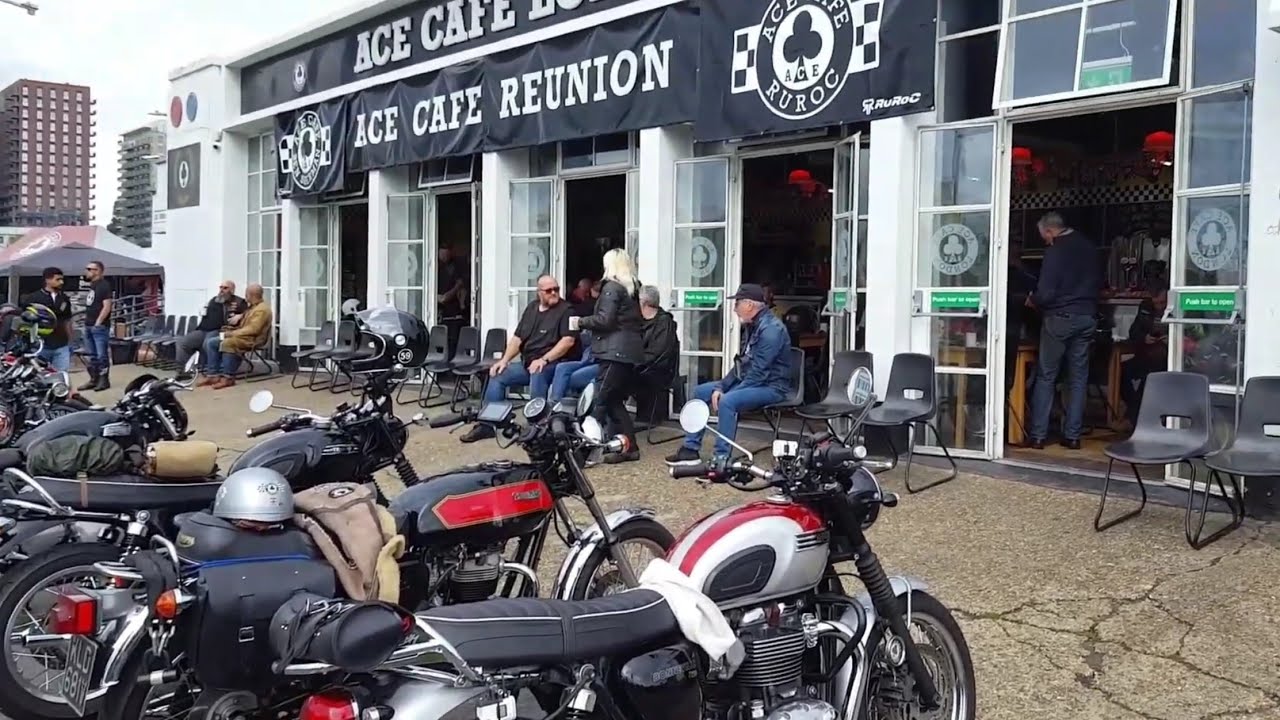 Ace Cafe Reunion 2024, part 1, Triumph Bonneville T120 on board ride out (sat morning) - YouTube