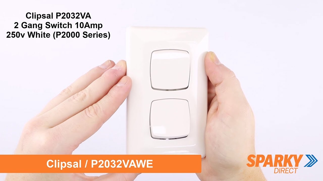 Clipsal P2032VA | 2 Gang Switch 10Amp 250v White (P2000 Series) - YouTube