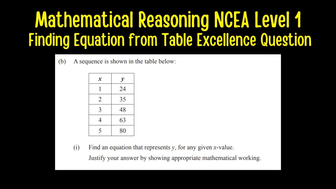 Mathematical Reasoning NCEA Level 1 - Finding Equation From Table ...