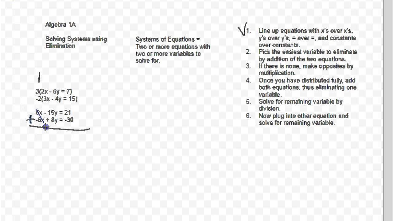 Algebra 1A - Solving Systems Using Elimination - YouTube