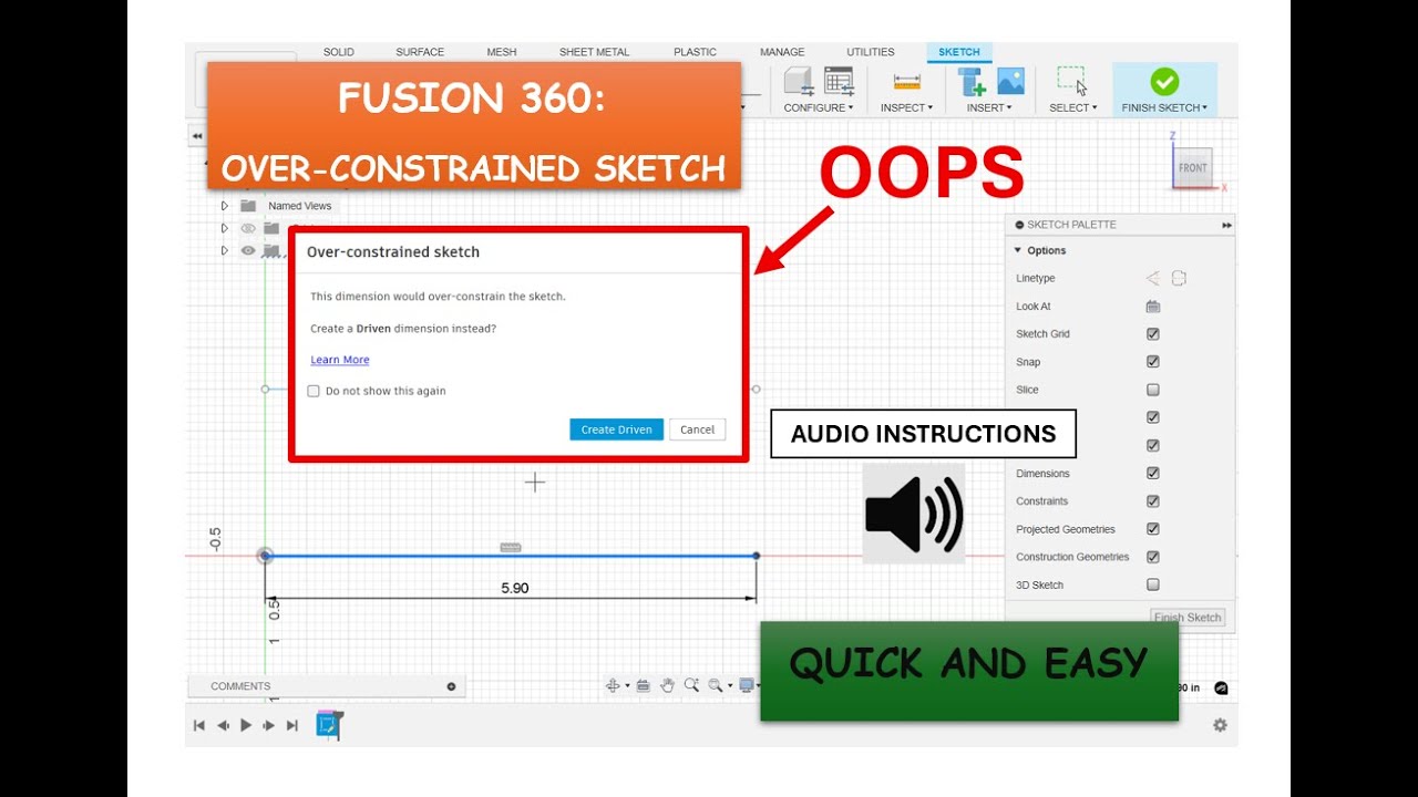 Fusion 360 Tutorial: Over-Constrained Sketch error message (Audio ...