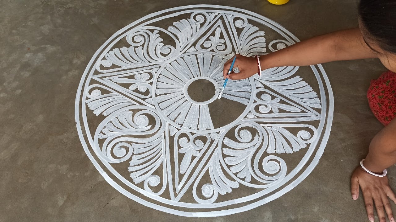 easy and simple alpona design for laxmi puja / laxmi puja alpana ...