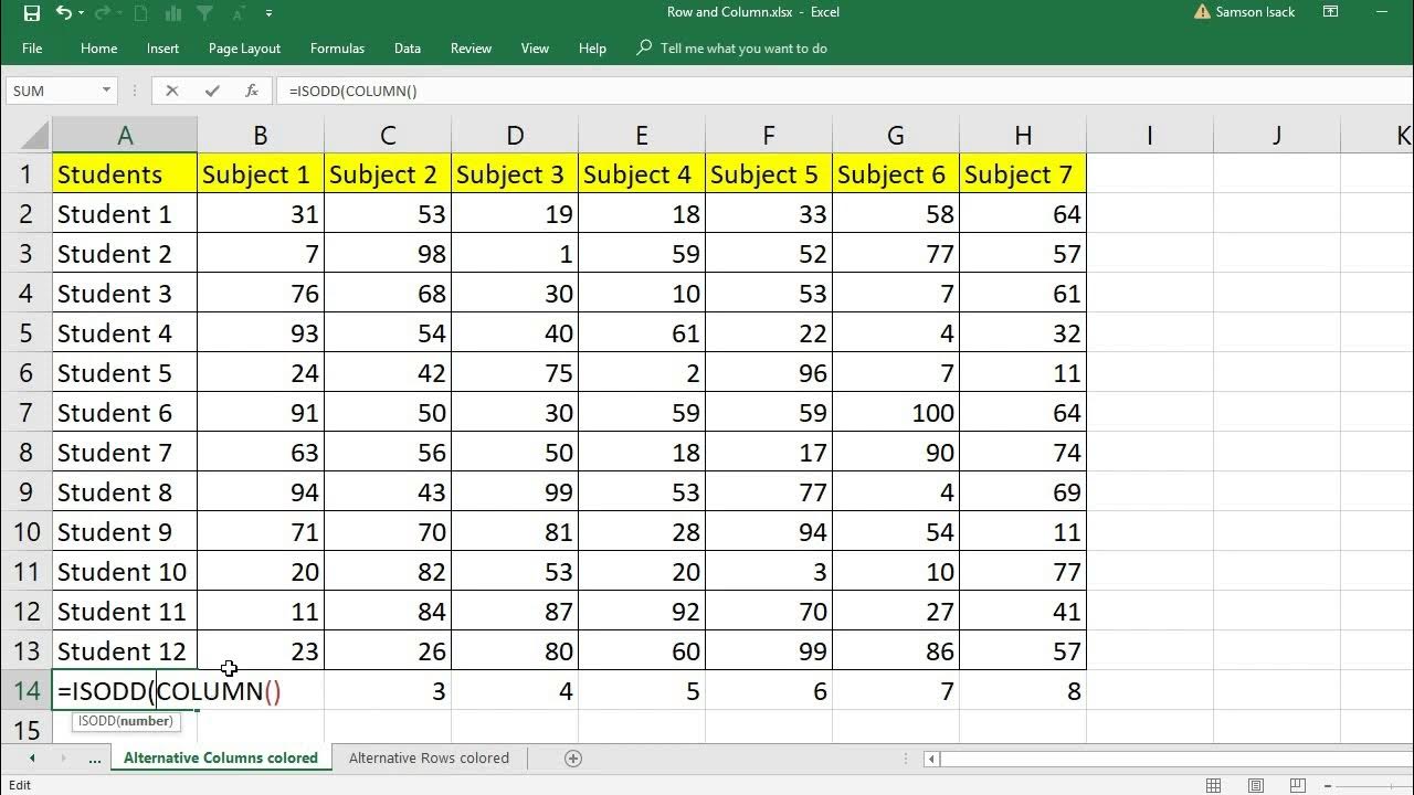 EXCEL: How to use conditional formatting, iseven, isodd & Row function to color a table in excel ...