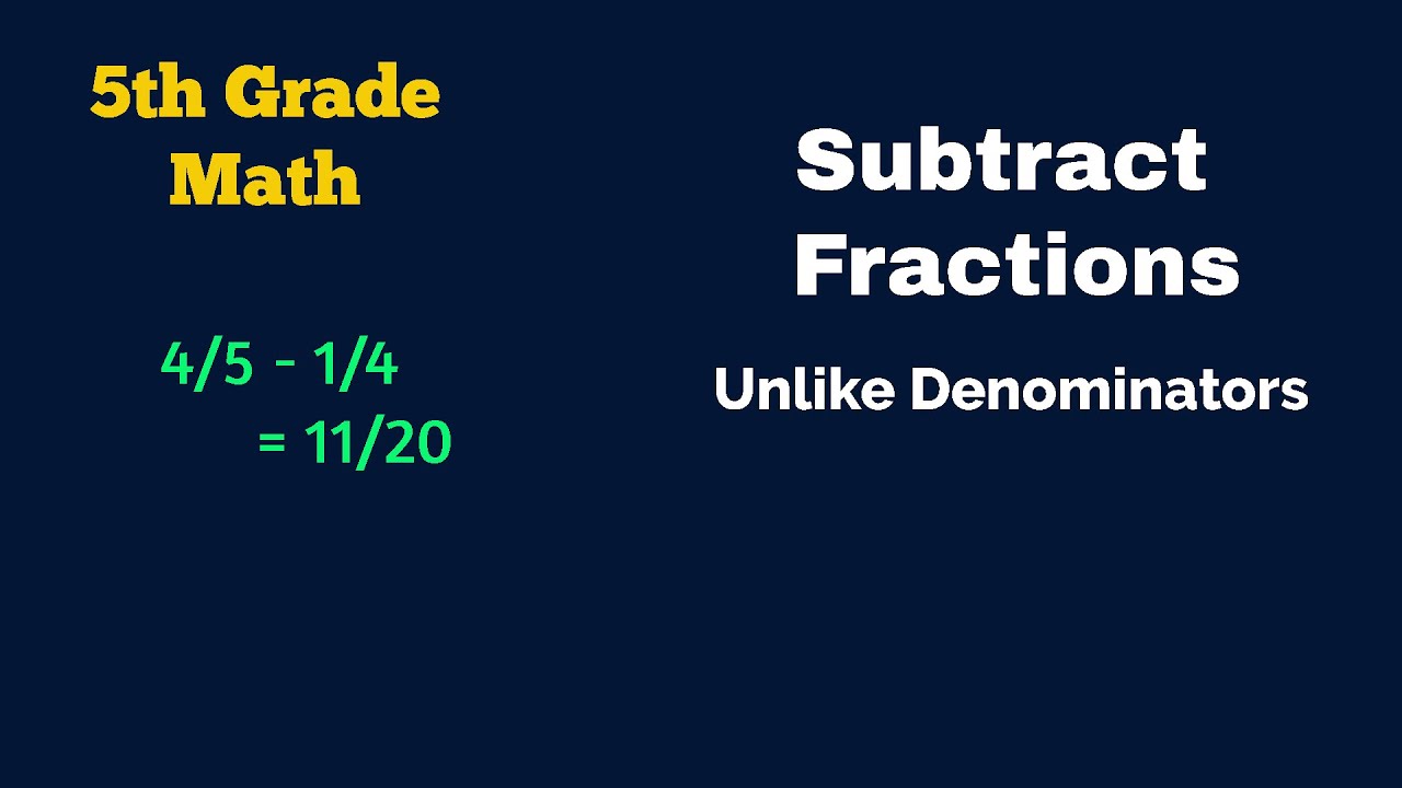 Subtract Fractions with Unlike Denominators | 5th Grade Math SOL | # ...