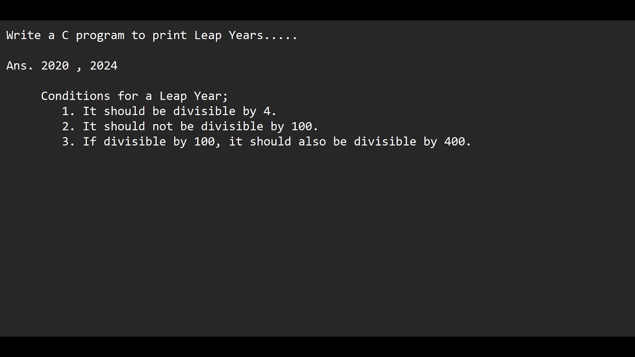 C program to print Leap Years. - YouTube