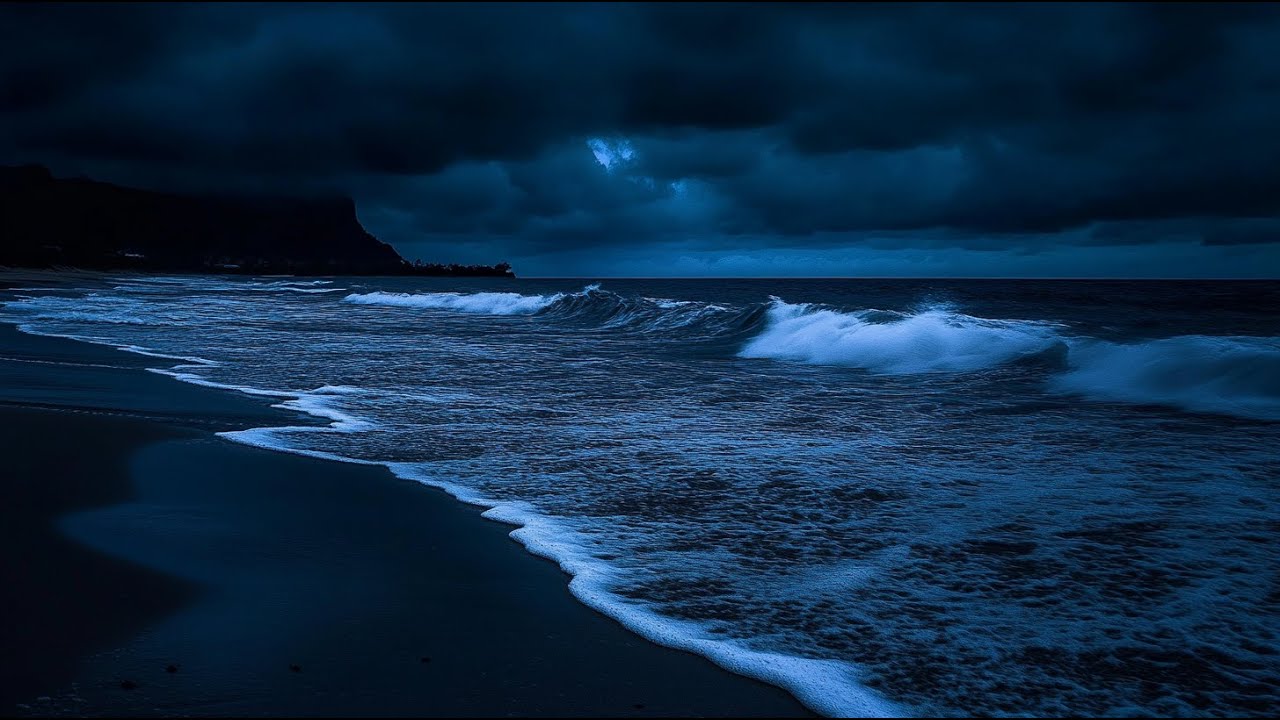 Calming Sea Waves Sounds at Night | Ocean Ambience to Relax the Mind ...
