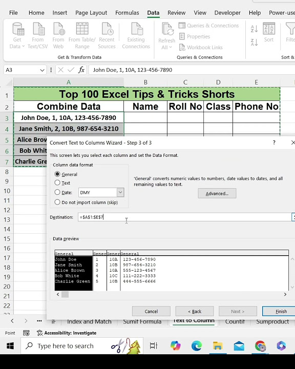 #13 Top 100 Excel Tips and Tricks Shorts Video | Deepak Jhanswa | Text to Column | Excel Tricks ...