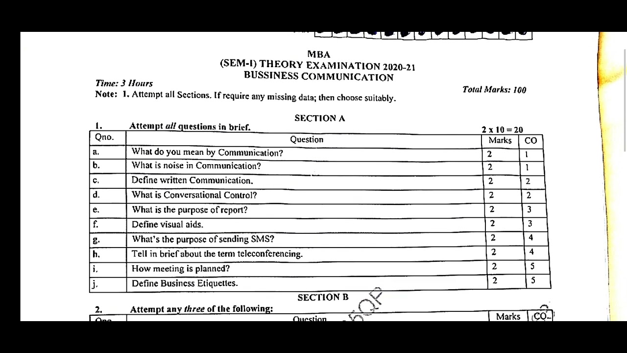 Business Communication (KMBN107) Question paper pattern || AKTU MBA Question paper 2022 - YouTube