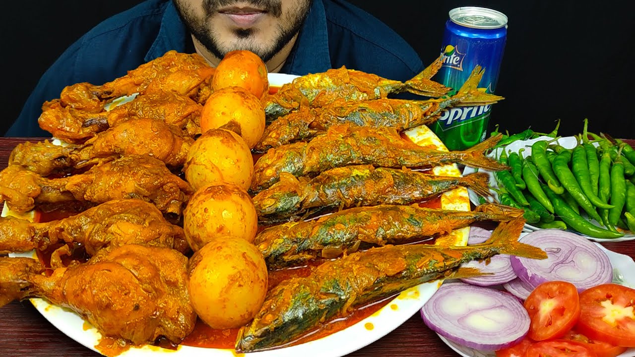ASMR EATING SPICY FISH CURRY, CHICKEN LEG PIECE CURRY,EGG CURRY ...