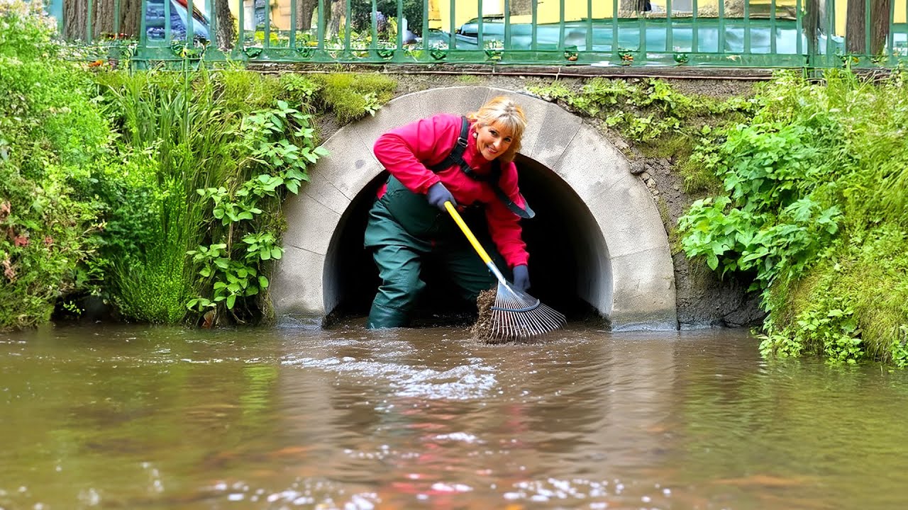 Breaking Through the Block Debris Removal from a Clogged Culvert - YouTube