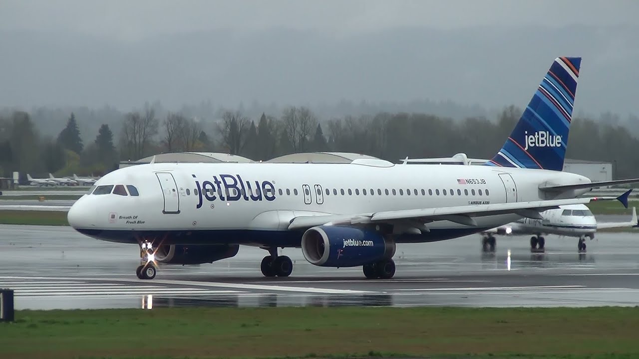 JetBlue N653JB A320 Takeoff Portland Airport (PDX) - YouTube