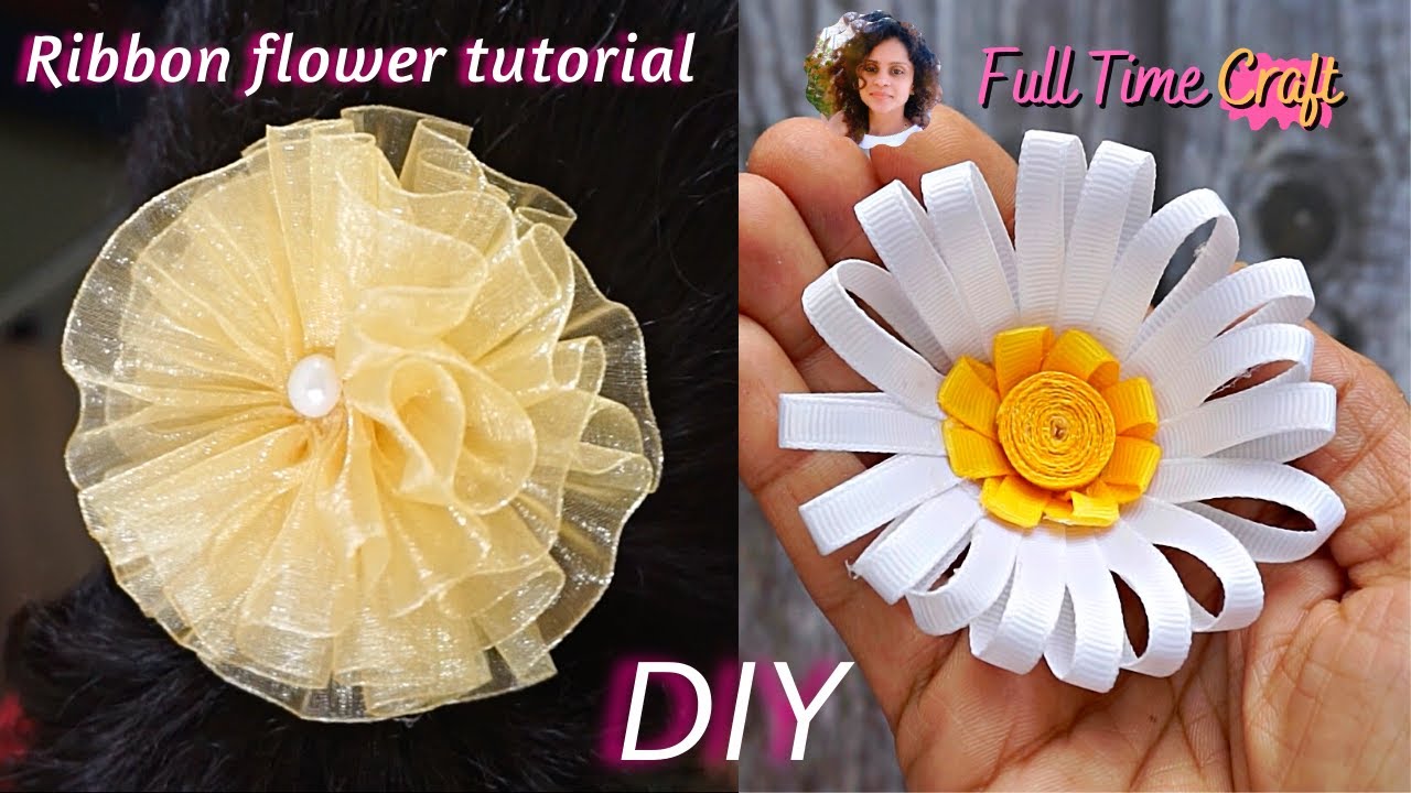 Ribbon flowers diy | ribbon flowers for decortaion | ribbon flower ...