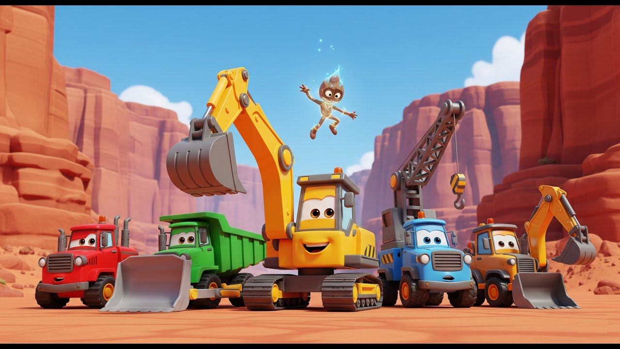 Learn with Excavator Construction Trucks Build a Canyon Rock ...