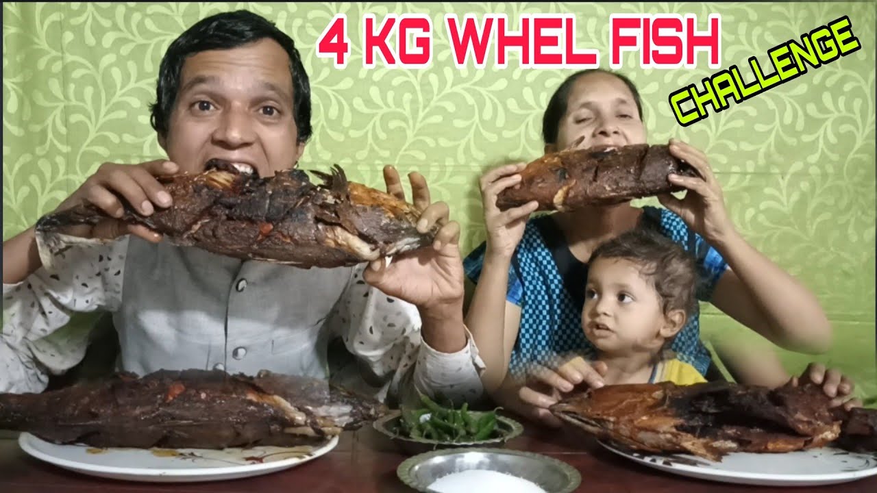 4 KG WHEL FISH FRY EATING CHALLENGE WITH CHILLI FULL FISH simple eating ...