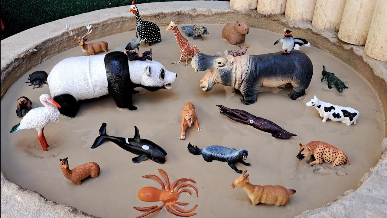 Animais de Plástico Presos na Lama Girafa Elefante Vaca Rena Orca ...