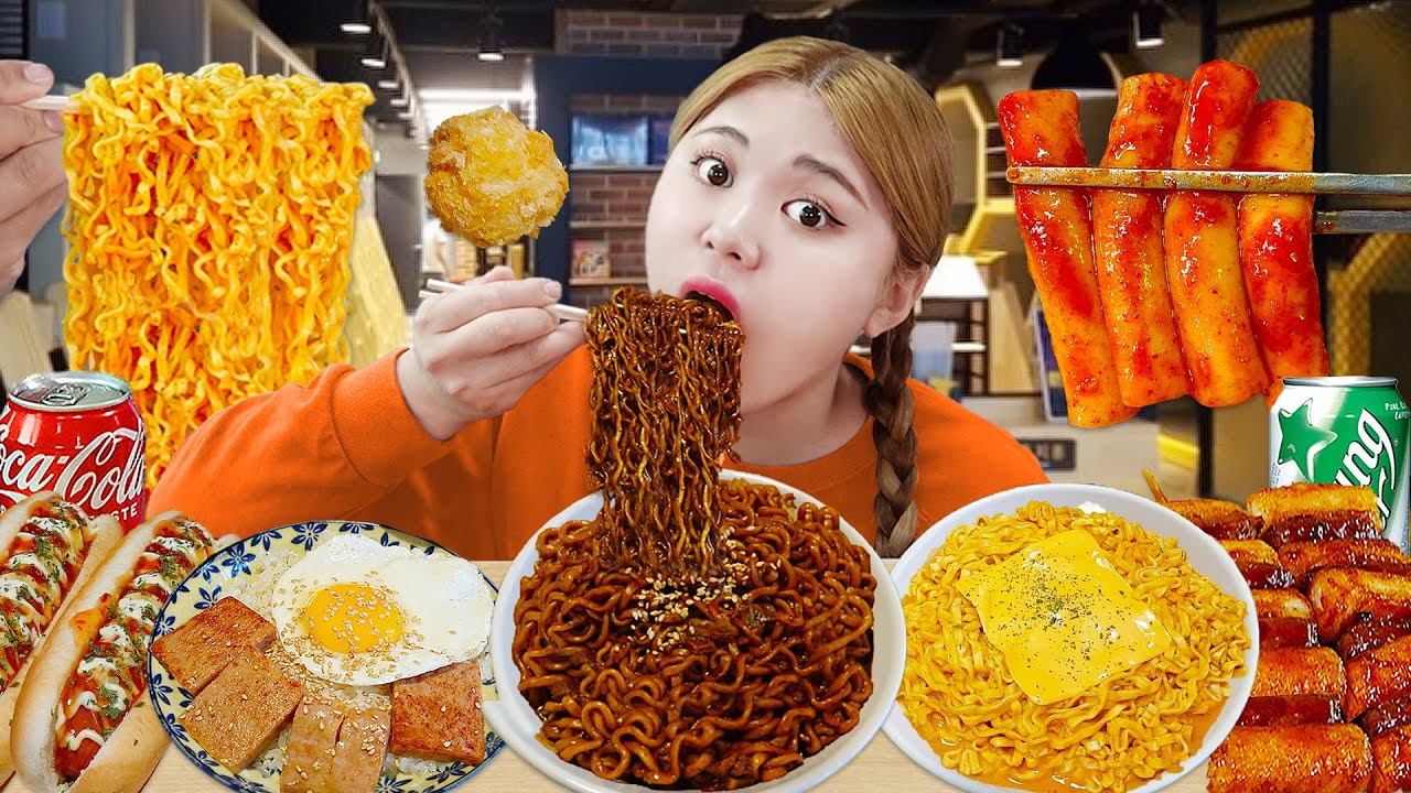 ASMR Mukbang 만화방 라면 떡볶이 분식 먹방! Korean Food comic book cafe Tteokbokki ...