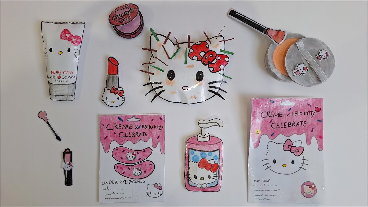 Hello kitty Makeup and skincare😀Asmr💖satisfying/Paper diy mahsa🤑 - YouTube