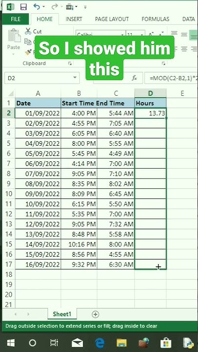 Calculate Overnight Work Hours in Excel | #short #Excel #exceltips - YouTube