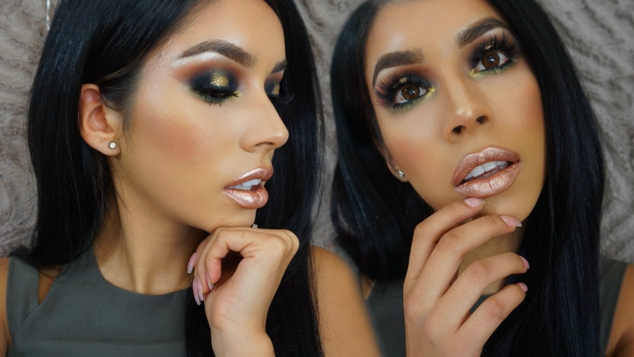 Holiday Green Smokey Look With Metallic Lips | Maritza Mejia - YouTube