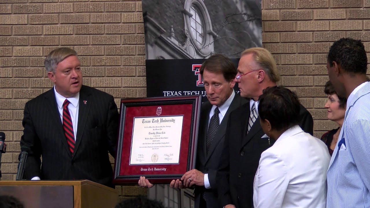 Tim Cole Receives Honorary Posthumous Degree from Texas Tech - YouTube