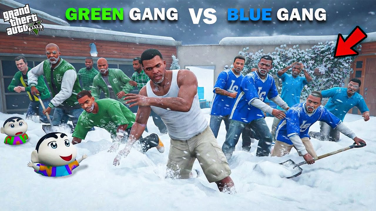 Franklin Blue Gang Vs Shinchan Green Gang Snow Storm Challenge In GTA 5 ...