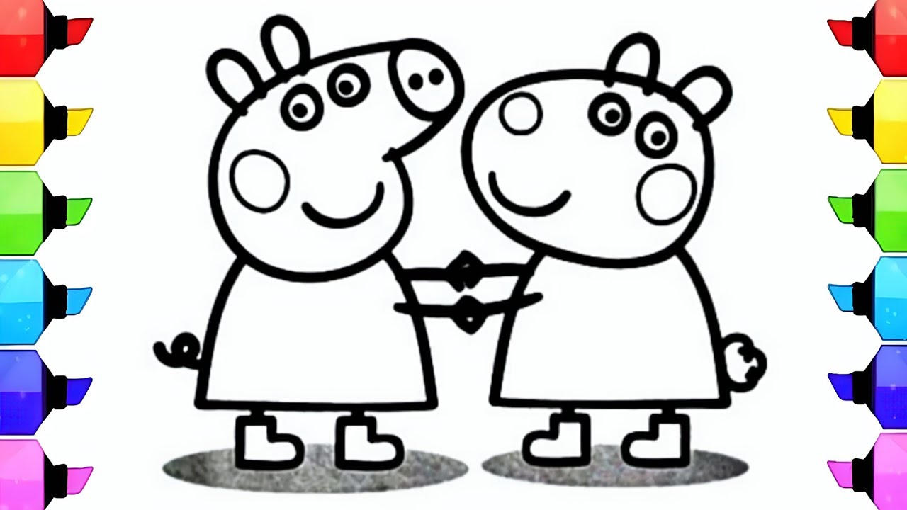 Coloring Peppa and Suzy Easy Step by Step, How to Draw Peppa Pig Easy ...
