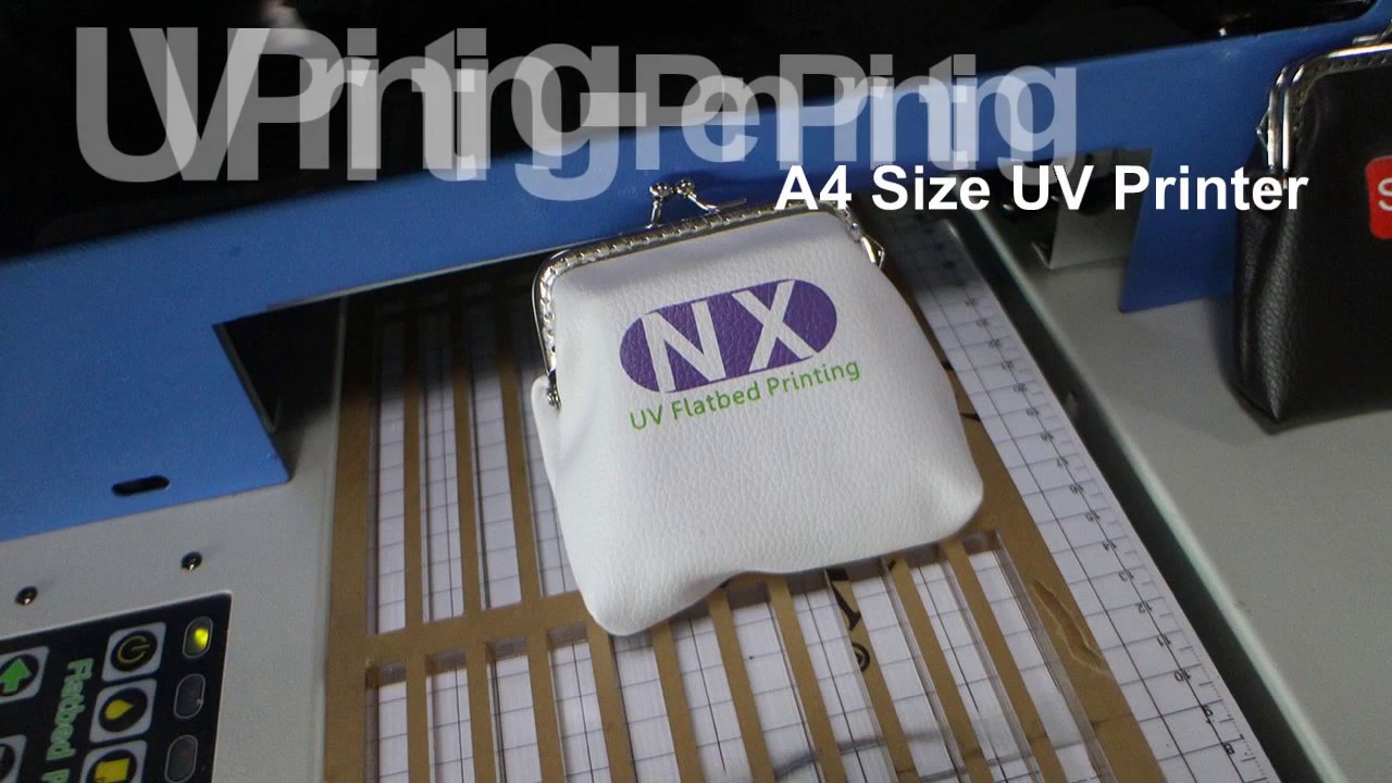 small UV Flatbed leather printing machine printed on leather bag - YouTube