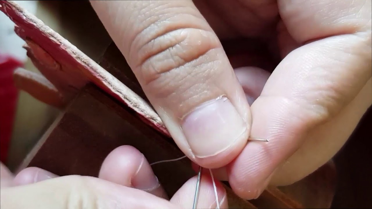 Kỹ thuật may da 2 kim bằng tay. - YouTube