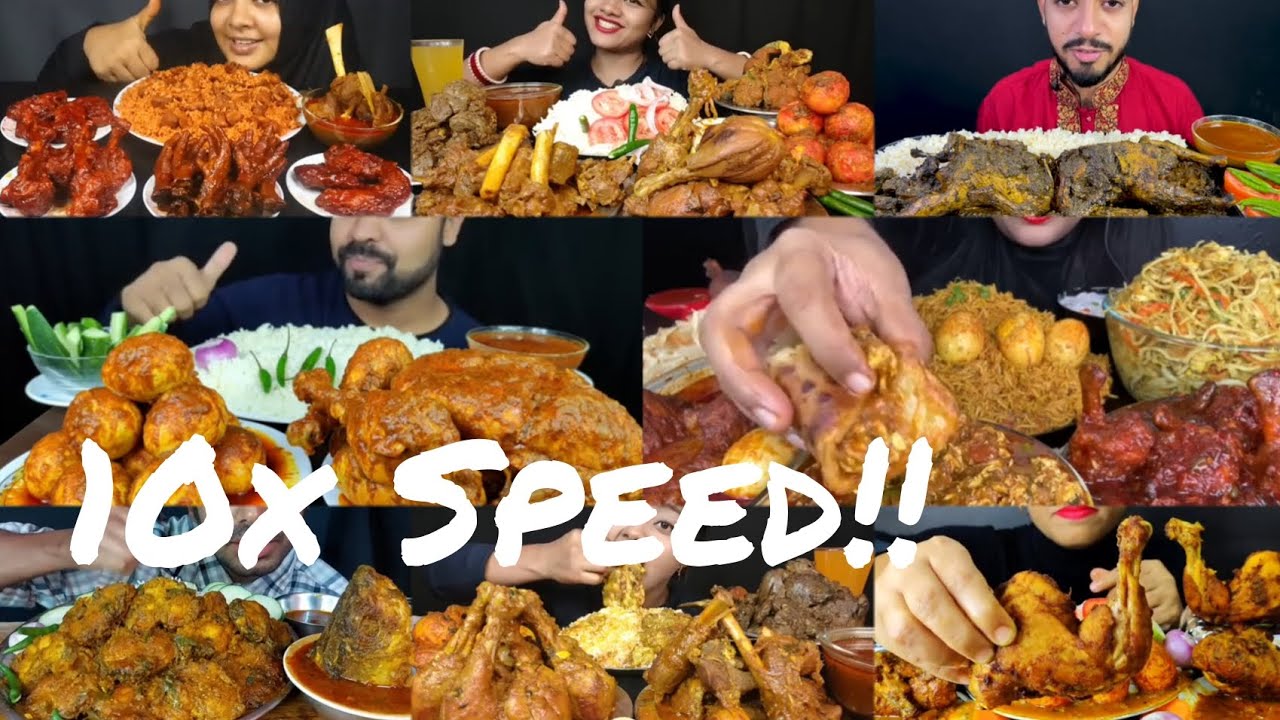 10x Speed Eating Compilation.. Lots Of Mutton Chicken 🐔 Fish With Rice ...