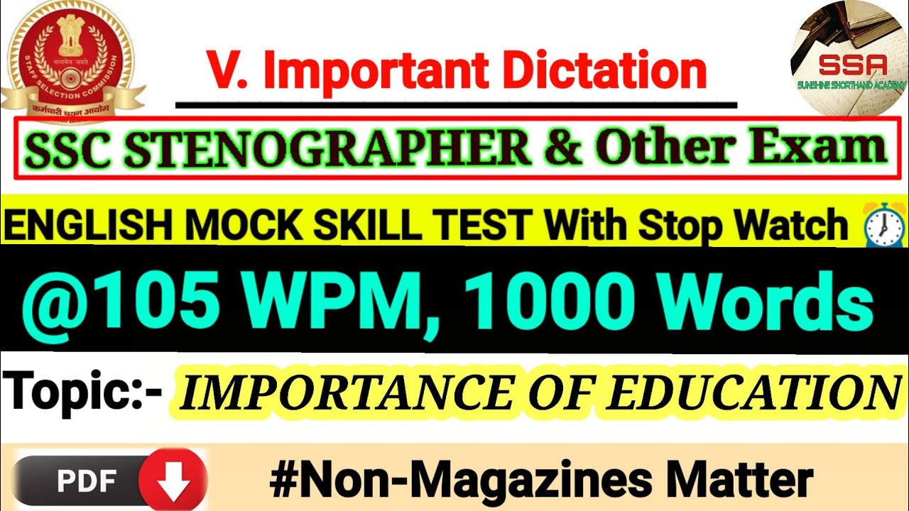 SSC STENOGRAPHER GRADEC SKILL 💯 MOCK TEST #105wpm 1000 W, WITH TIMER ⏰ ...