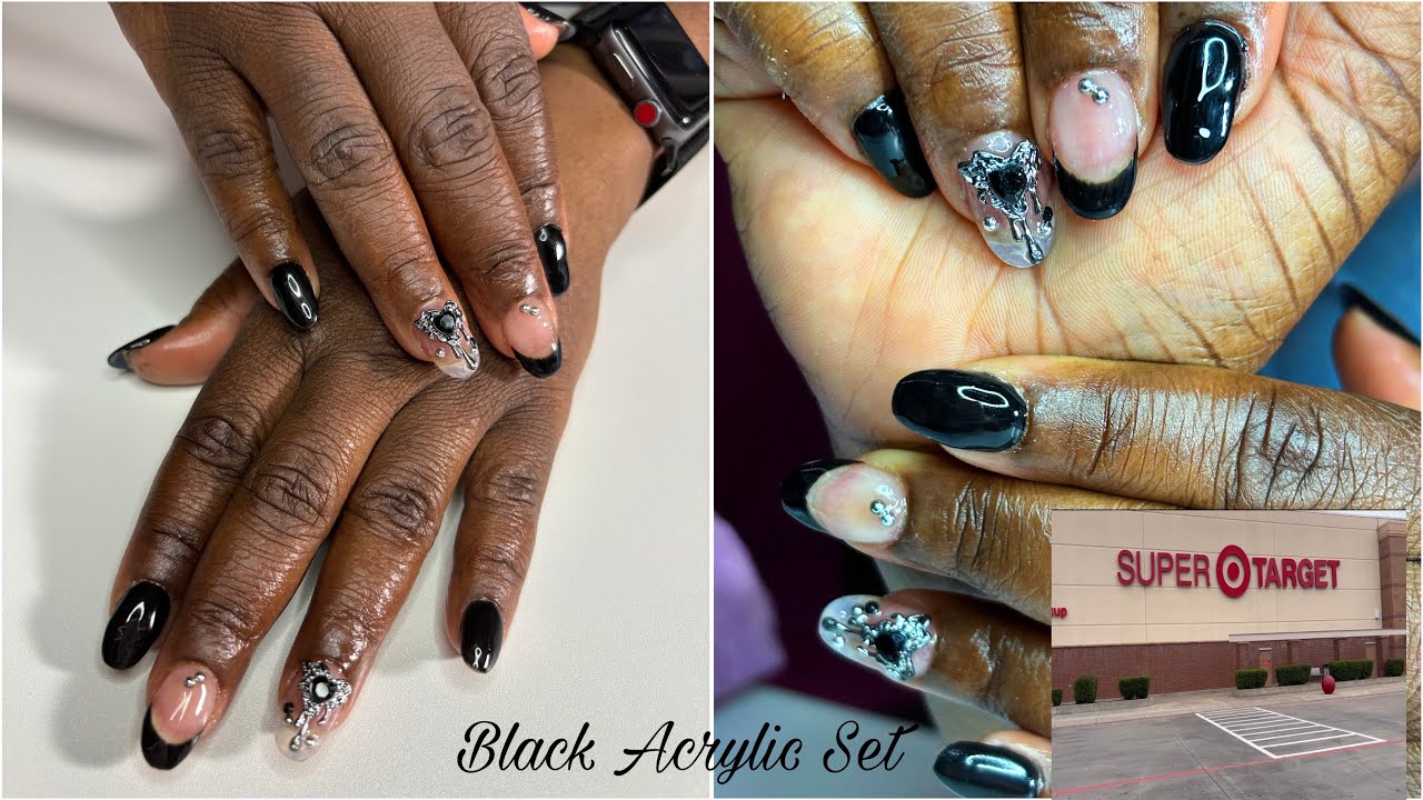 Target Run| Doing A Fill On A Black Acrylic Nail Set | Oval Shape ...