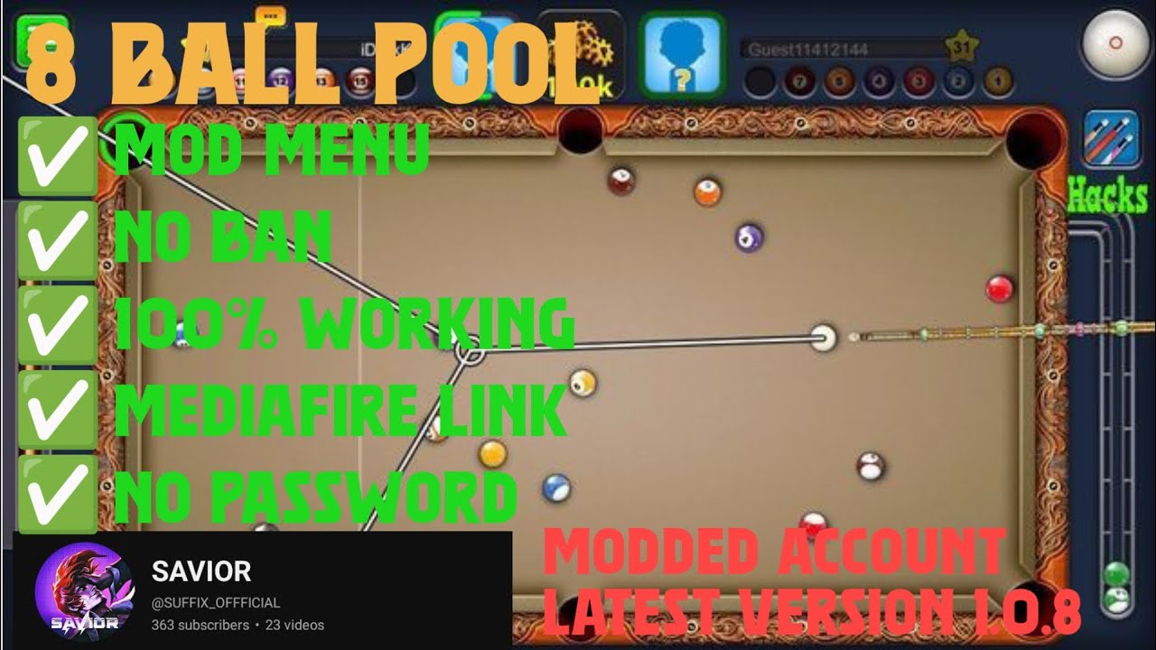 8 BALL POOL MOD APK | MODE MENU AIM | NO BAN | FOR FREE | Leors - YouTube