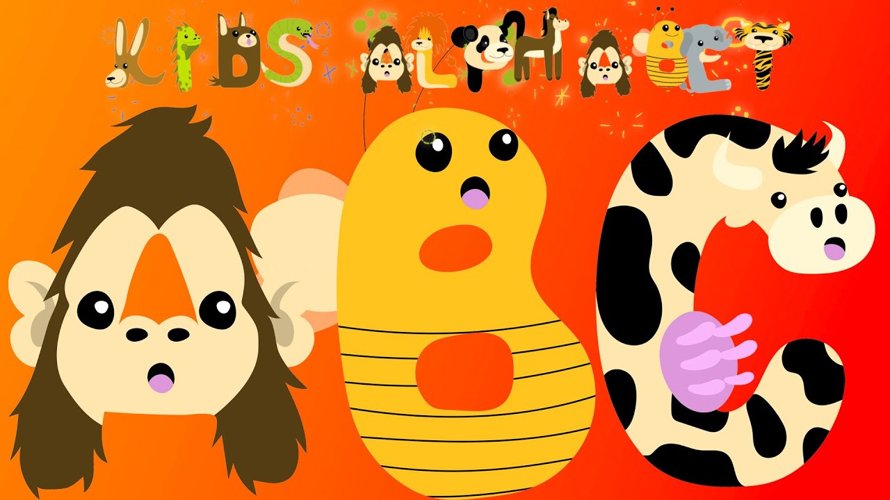 ABC Alphabet Animals go kitchen. A - M letters. Cup, deep fryer, fork ...