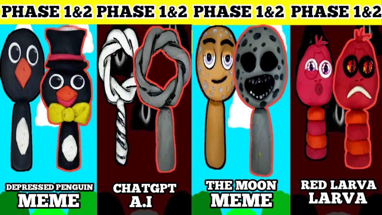 Making Sprunki OC Depressed Penguin, CHATGPT, The Moon, Red Larva Phase ...